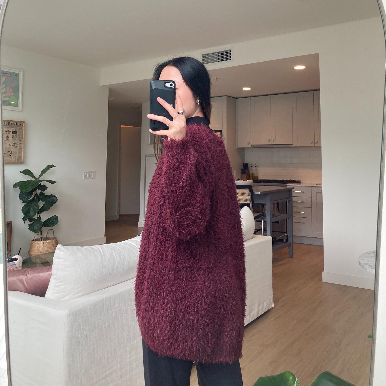 Fuzzy burgundy red cardigan - size S The fuzziest,... - Depop