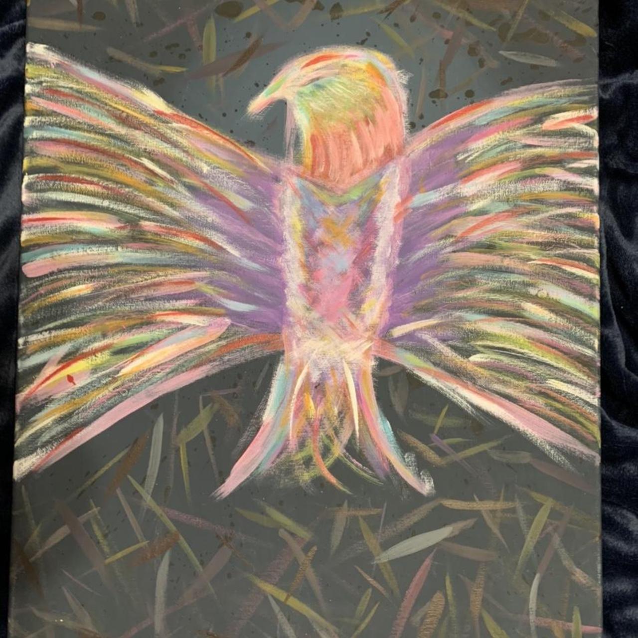 a canvas painting of a colorful bird #canvas... - Depop