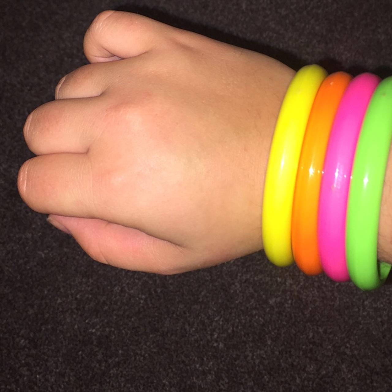 4 neon bangle set only wore once beautiful on... - Depop
