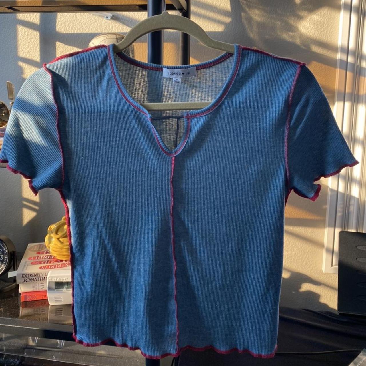 Heather blue casual tee with scarlet hems(?)- size... - Depop