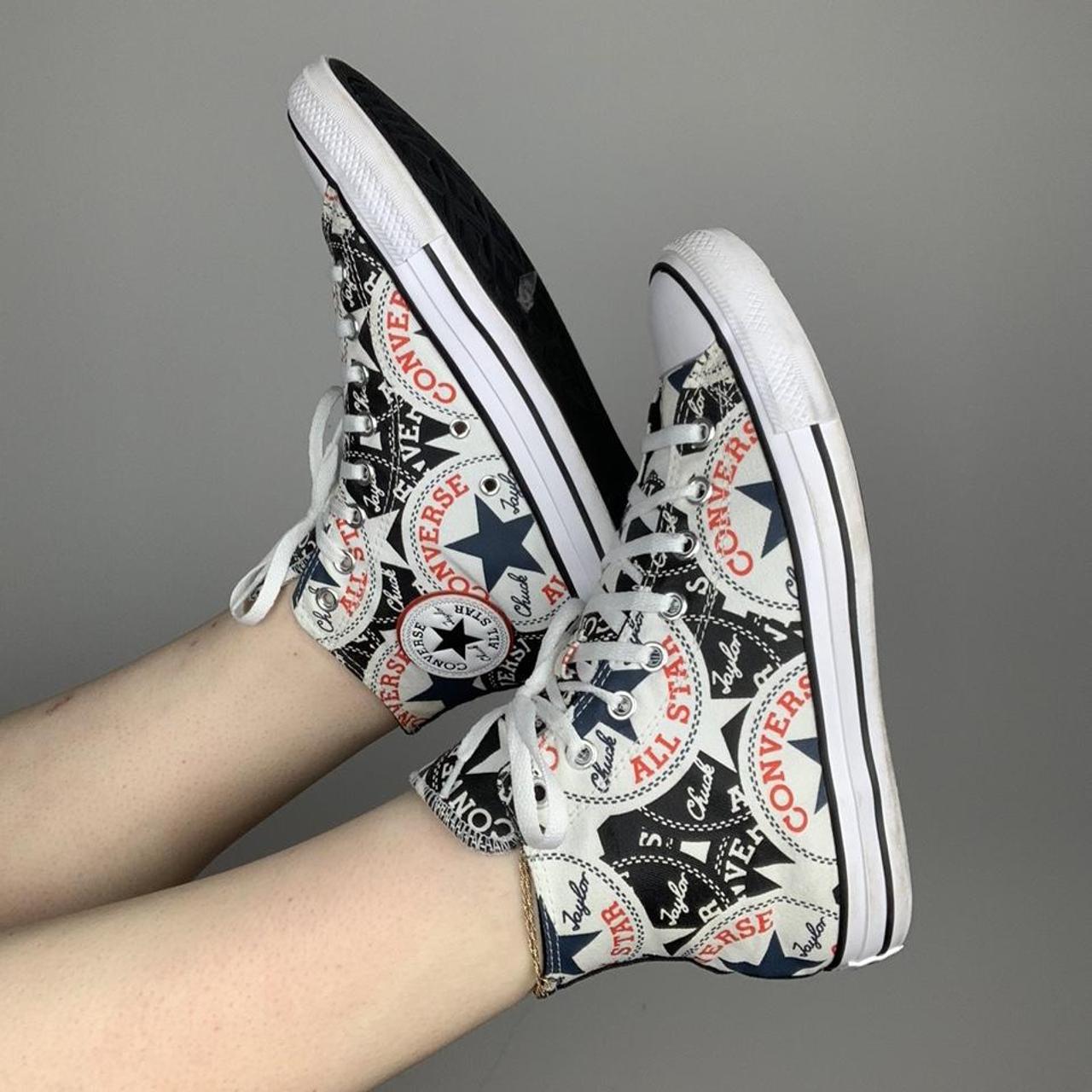 graphic patterned hightop converse red, white, blue... - Depop