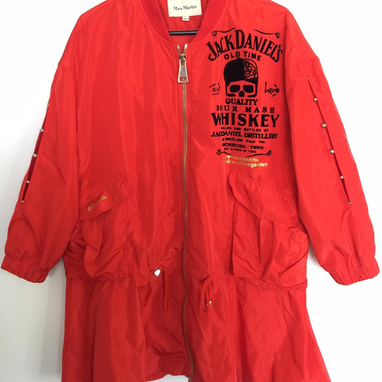 Max Martin red Jack Daniels Whiskey Parka jacket... - Depop