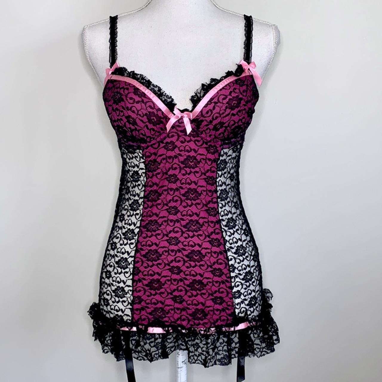 Victorias Secret Magenta Lace Garter Slip Floral Depop