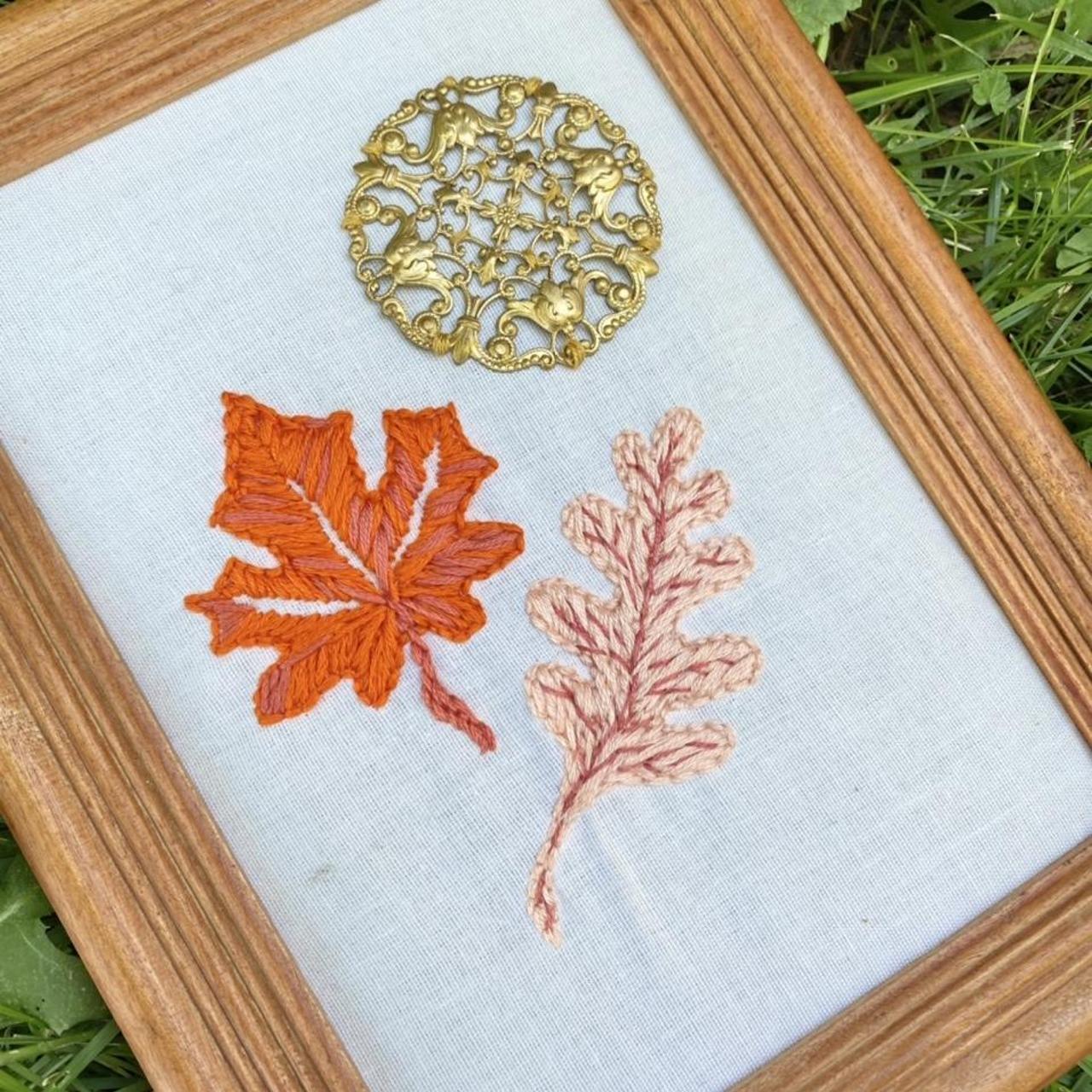 Fall Leaves Embroidery Foliage Wall decor falling... - Depop