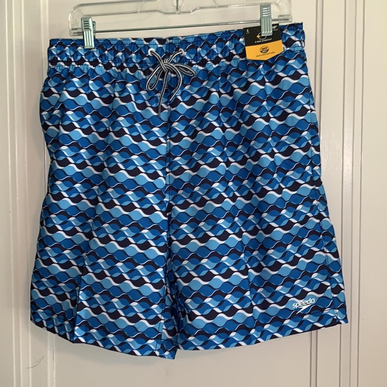 NWT Speedo blue & white men’s swim trunks Large... - Depop