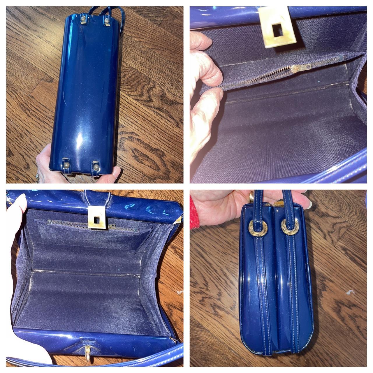 Vintage 60s navy blue patent square box purse Good... - Depop