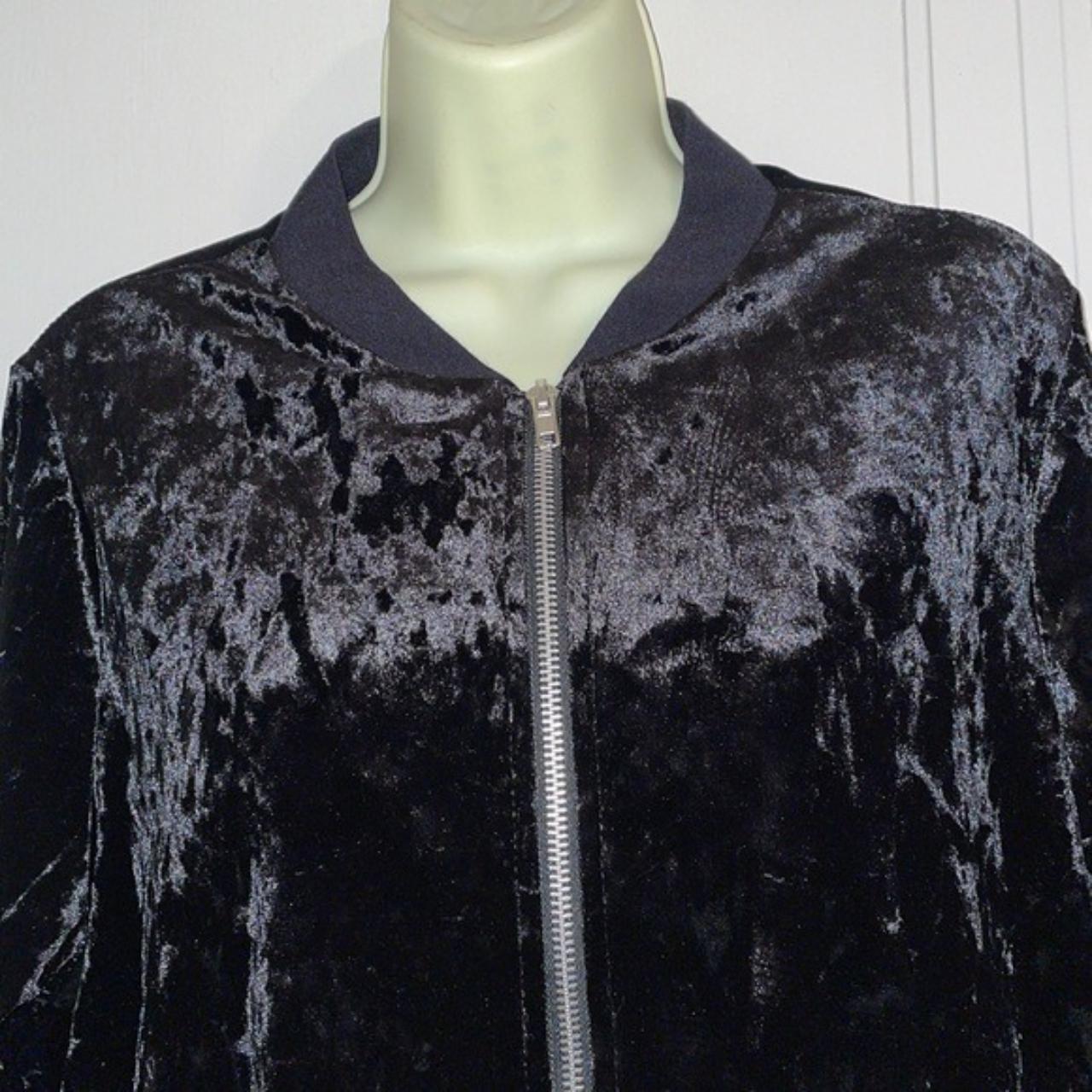 Chris & Carol black velvet polyester/spandex bomber... - Depop