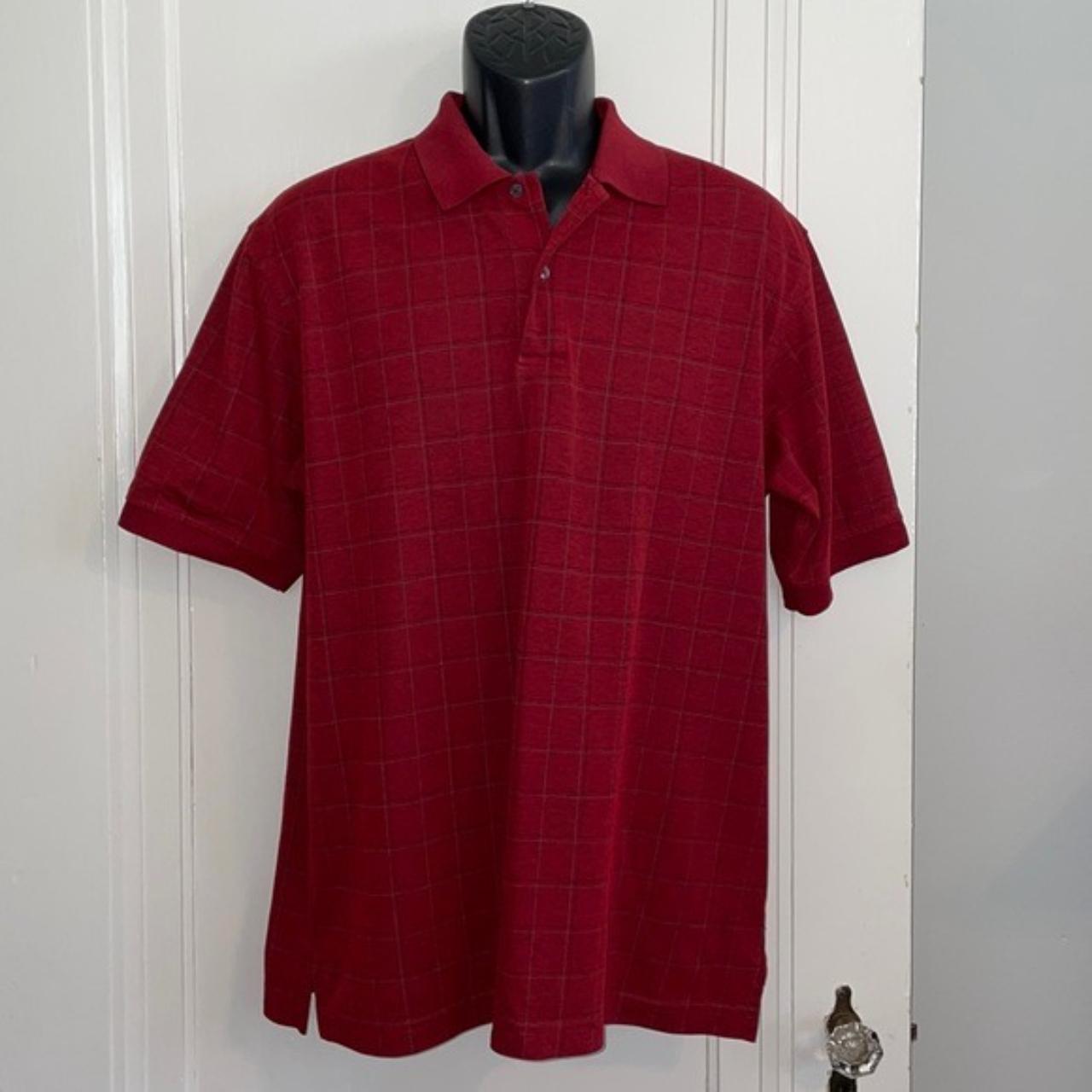 Izod red checked cotton/polyester polo shirt Medium... | Depop