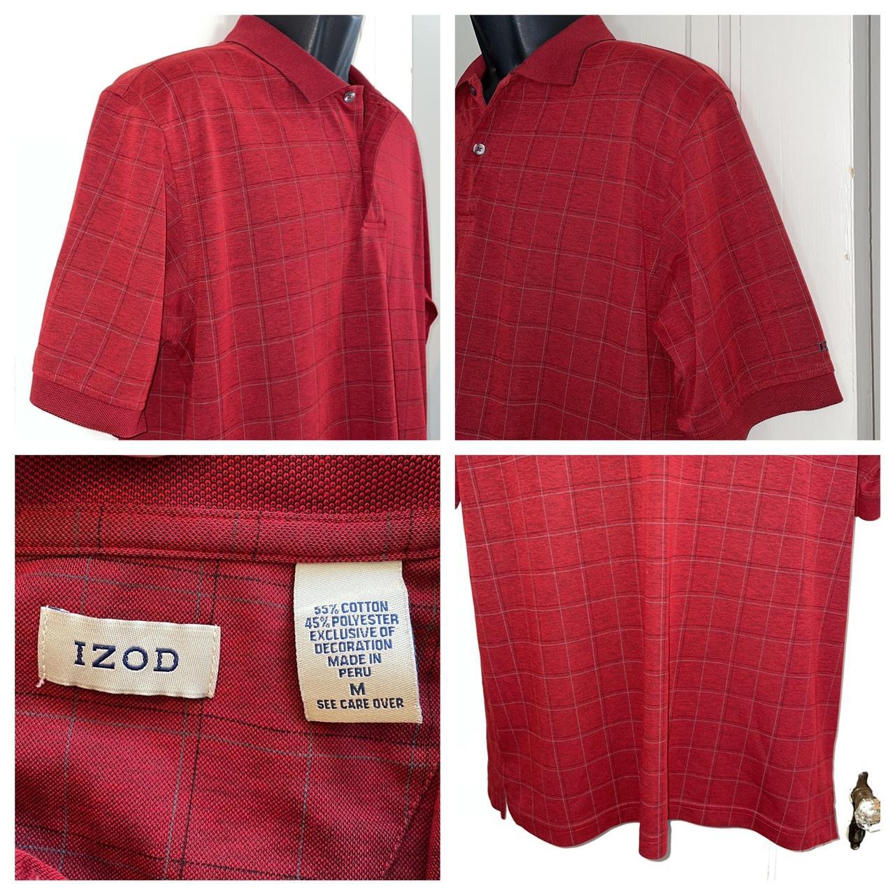 Izod red checked cotton/polyester polo shirt Medium... | Depop