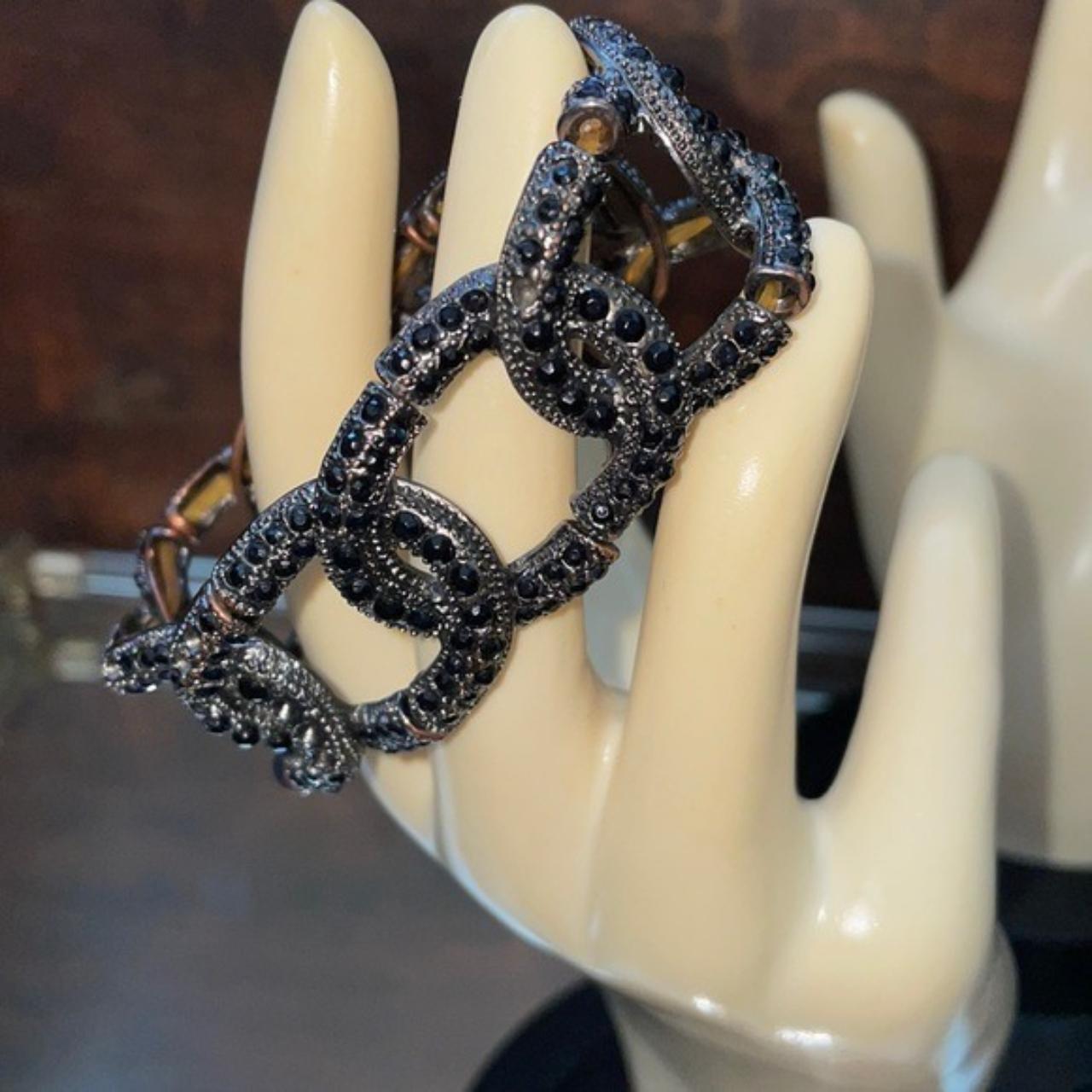 Dark silver stretch chain link look bracelet with... - Depop