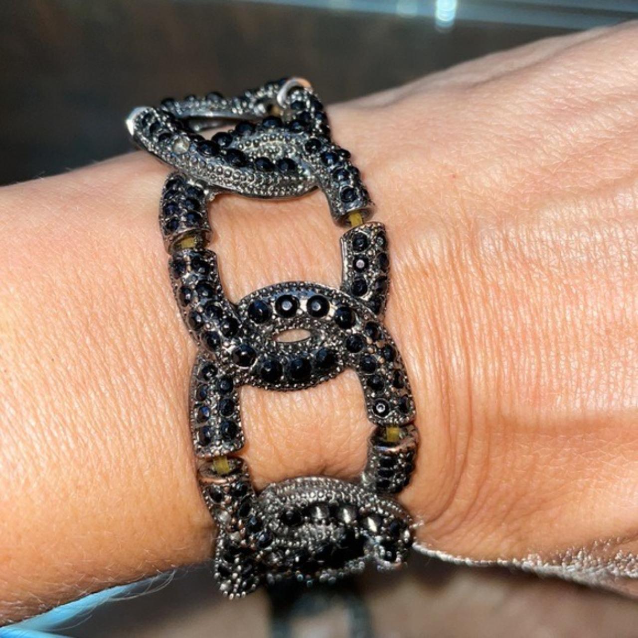 Dark silver stretch chain link look bracelet with... - Depop