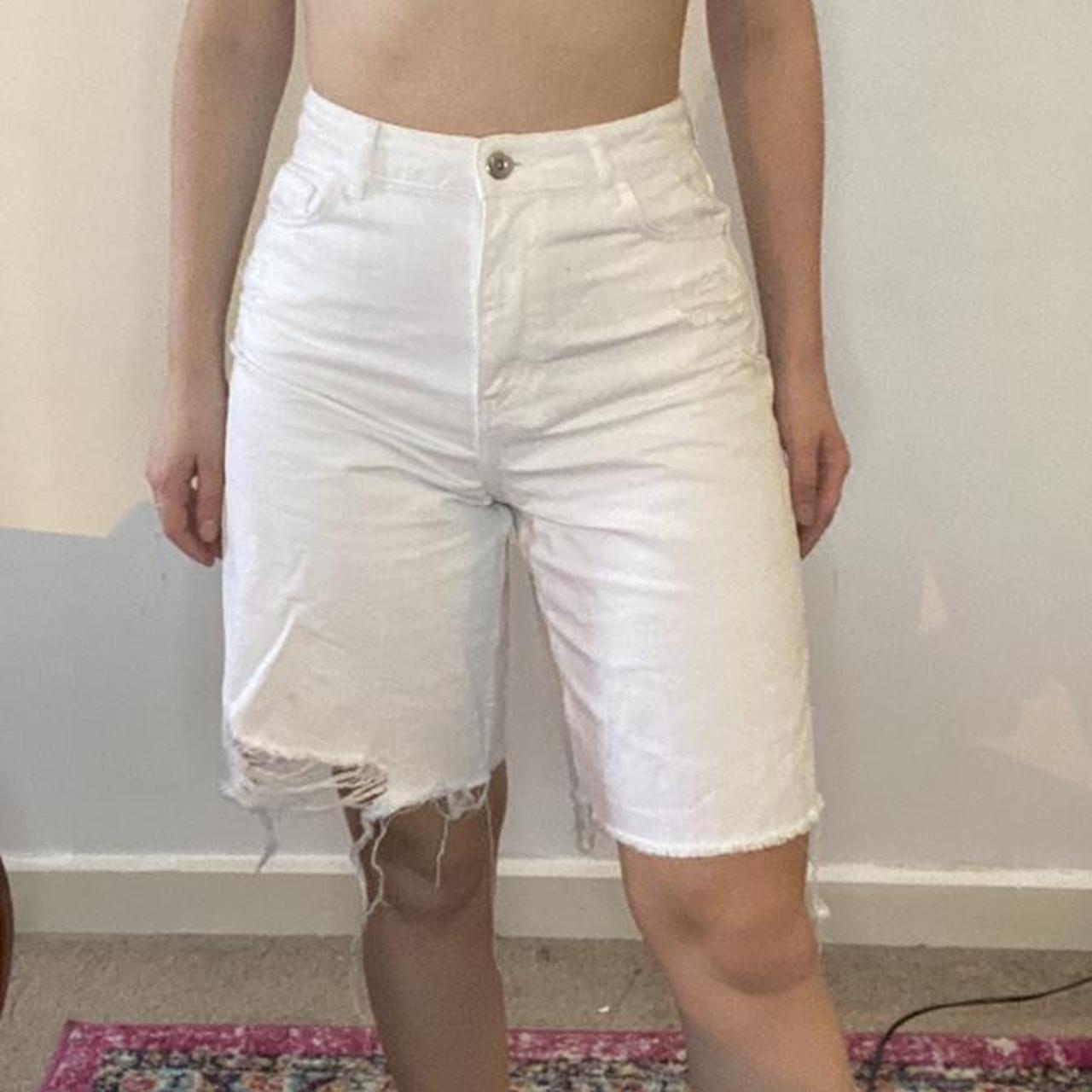 3/4 ripped white shorts. Stretchy and very comfy. - Depop