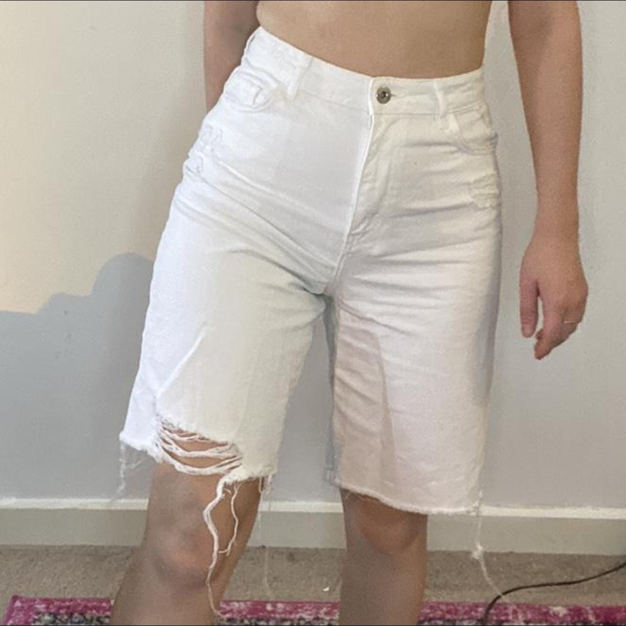 3/4 ripped white shorts. Stretchy and very comfy. - Depop