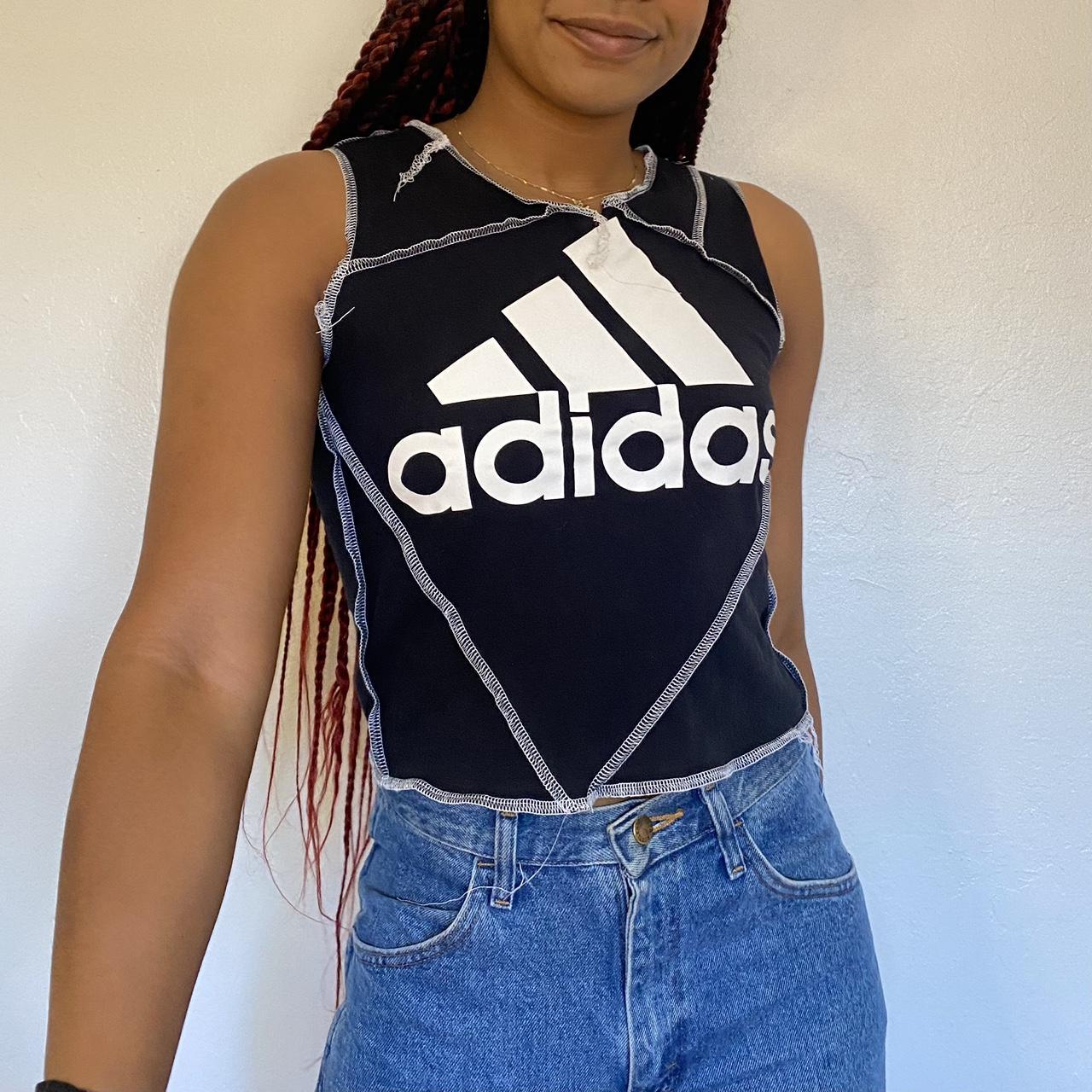 Reworked Adidas patchwork top. Handmade out of a... - Depop