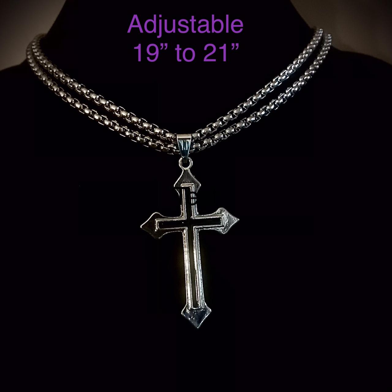 Silver Black Cross Double Stranded Venetian Chain 2”... - Depop