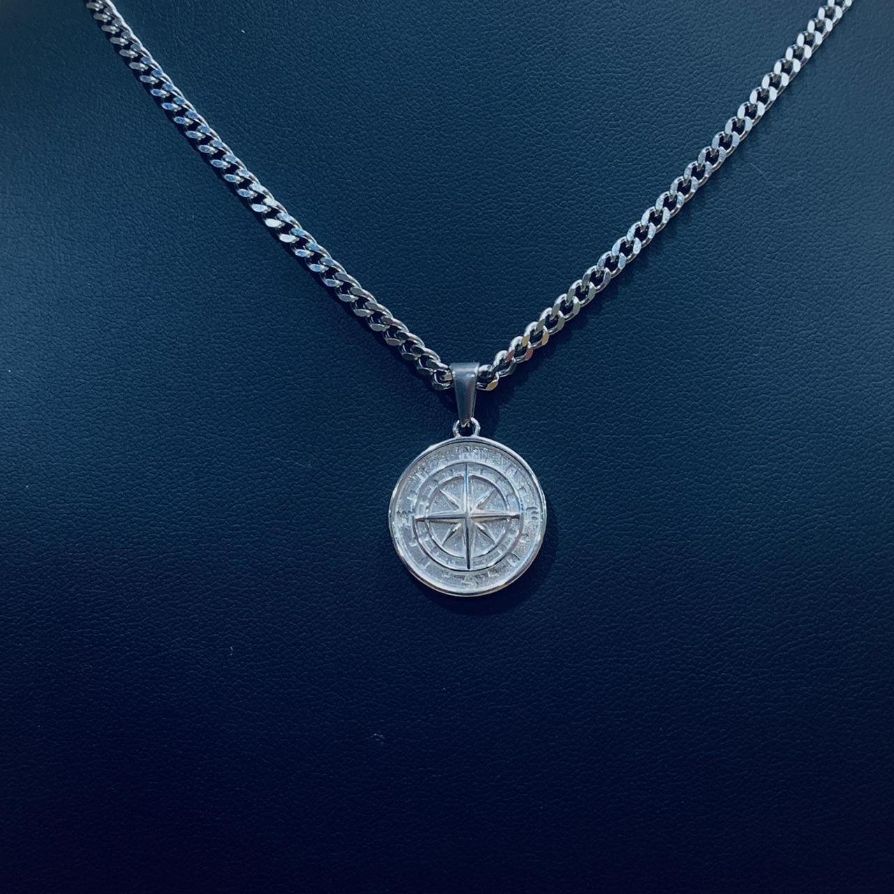 Silver Compass Pendant Silver Hammered Diamond Cut... - Depop