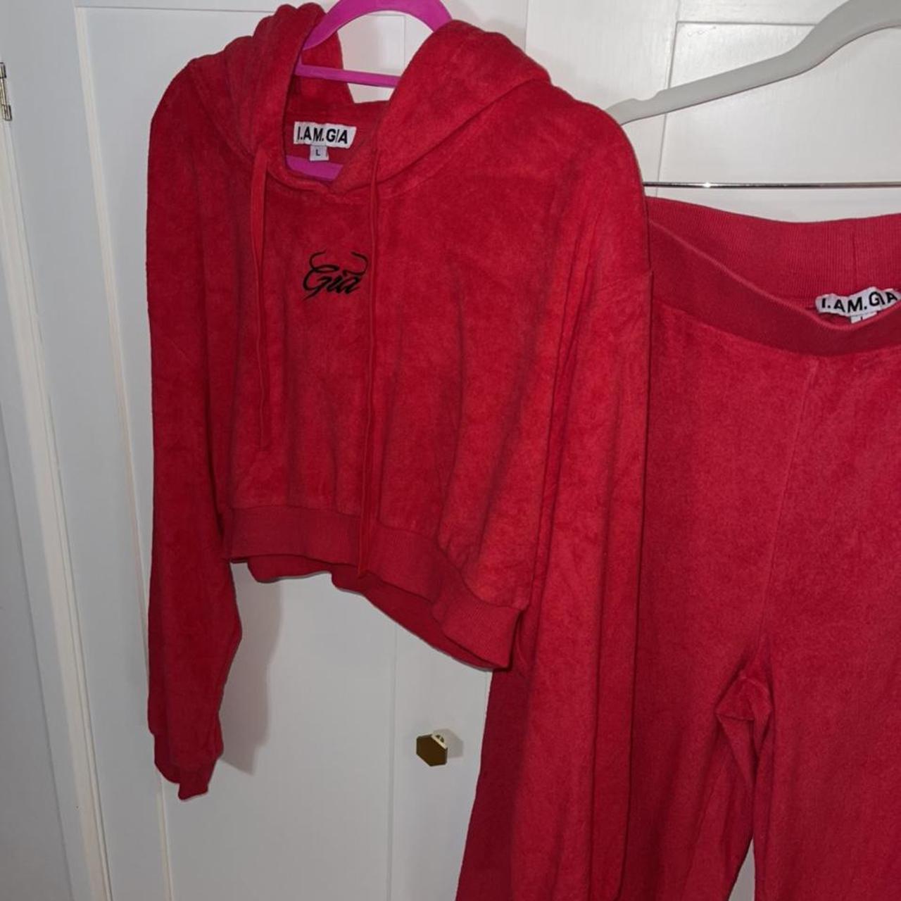 Red I.Am.Gia towling flannel tracksuit. Cropped... - Depop