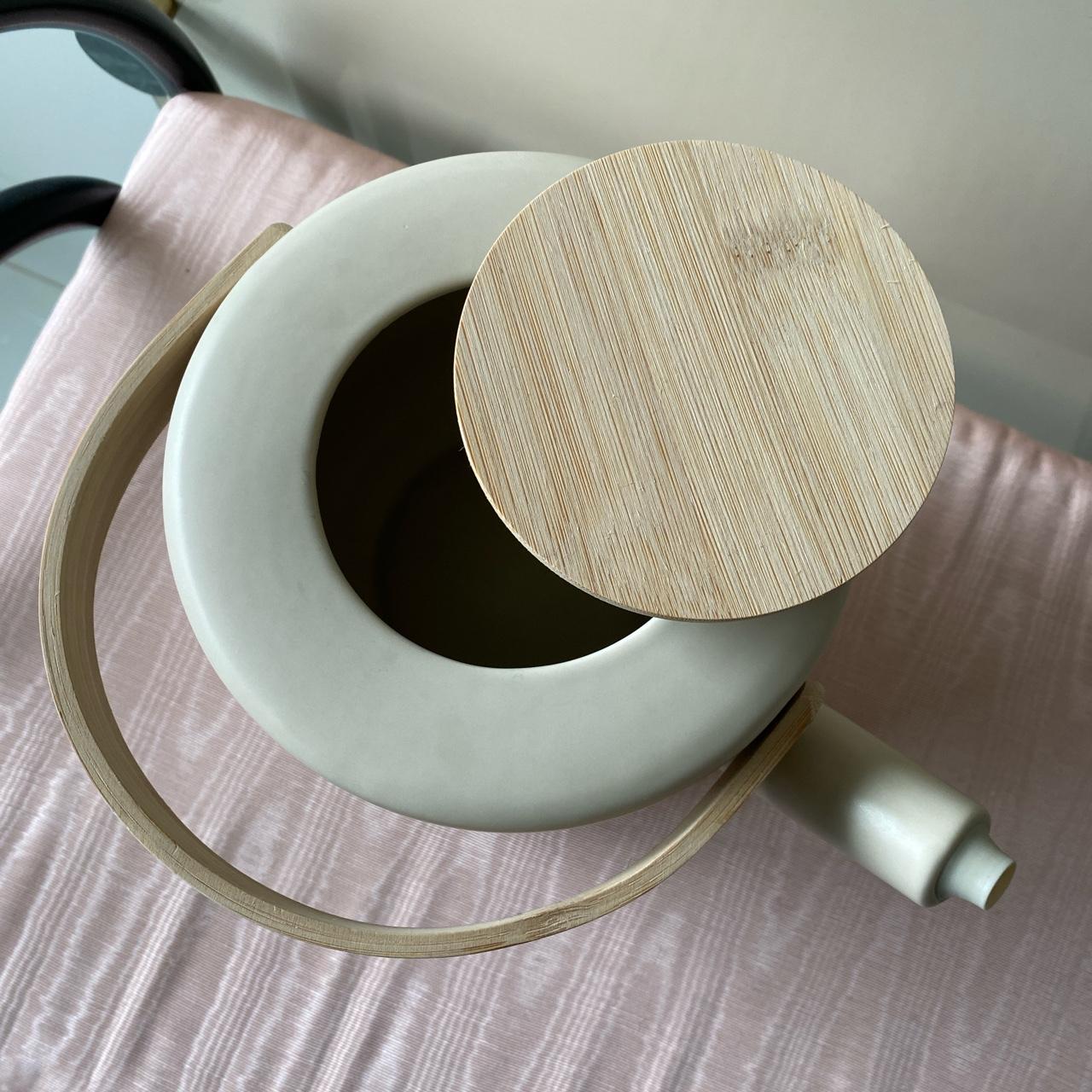 Danish ceramic and bamboo tea pot by Stelton. Used... - Depop