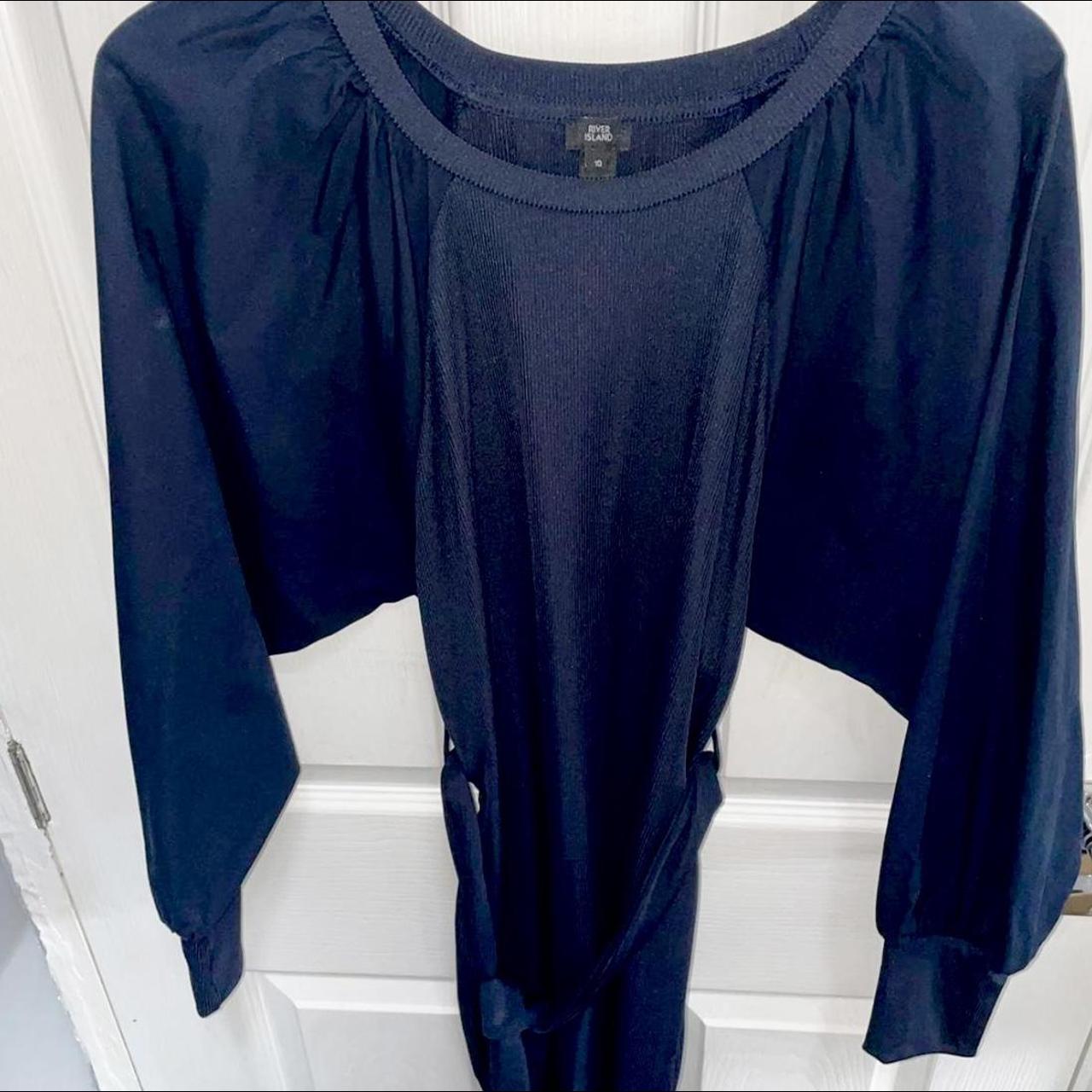 RIVER ISLAND Navy blue ribbed silky feel dress Long... - Depop