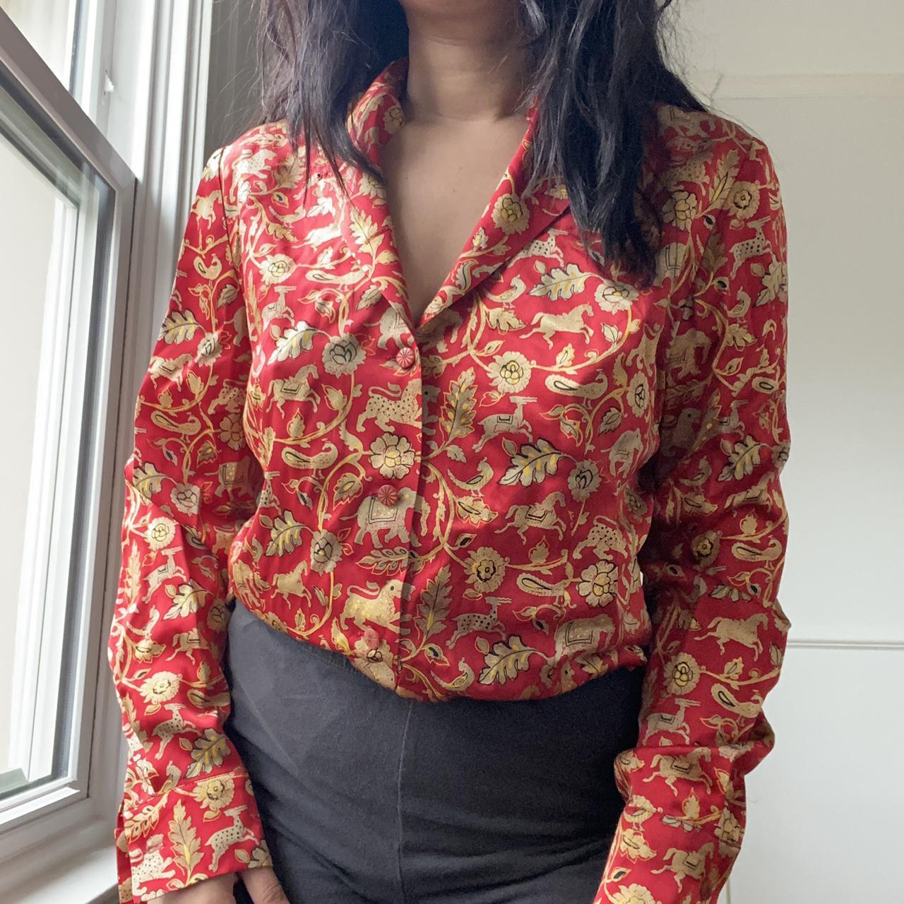 Carlise 100% red Silk button up blouse. This is... - Depop