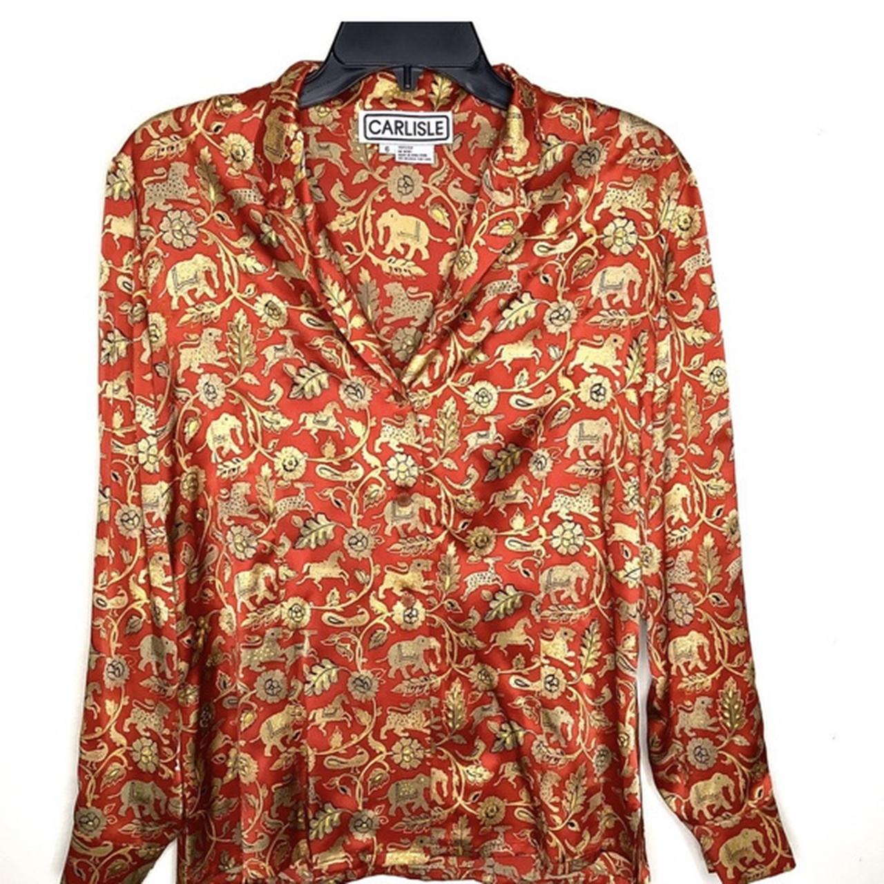 Carlise 100% red Silk button up blouse. This is... - Depop