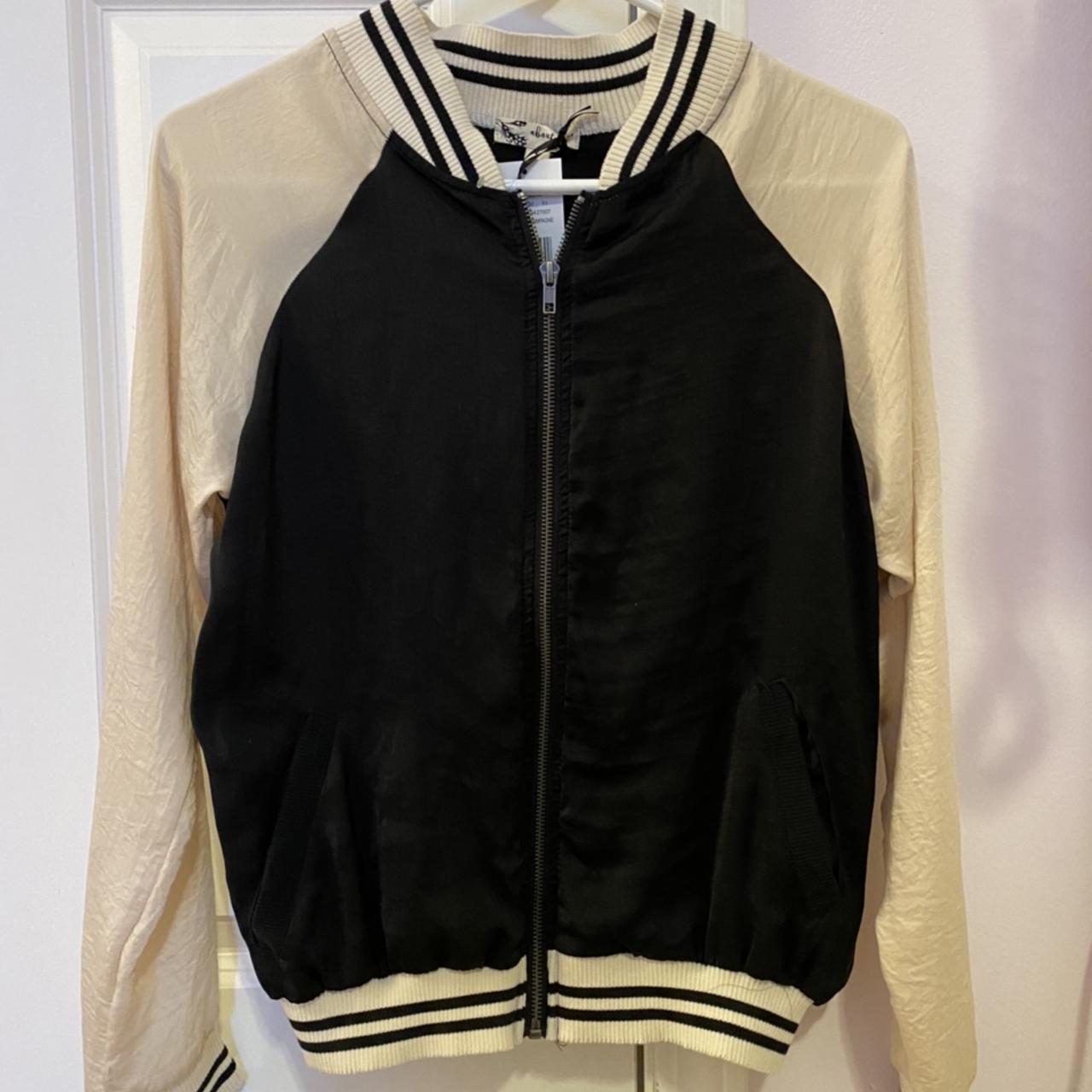 Black and cream spring bomber jacket, super light... - Depop