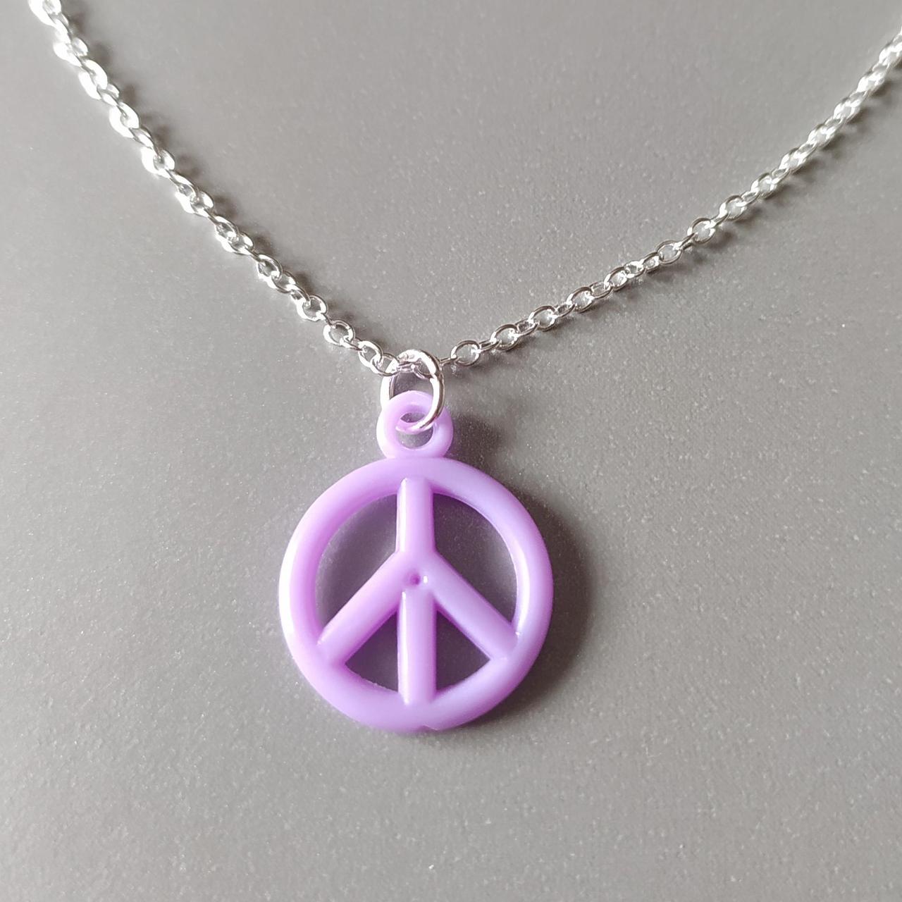 Purple acrylic peace sign pendant necklace Pendant... - Depop