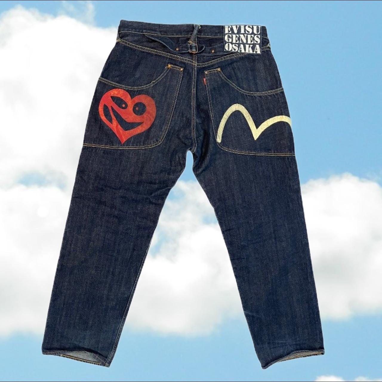 Evisu heart design jeans 36W Instant buy is... - Depop
