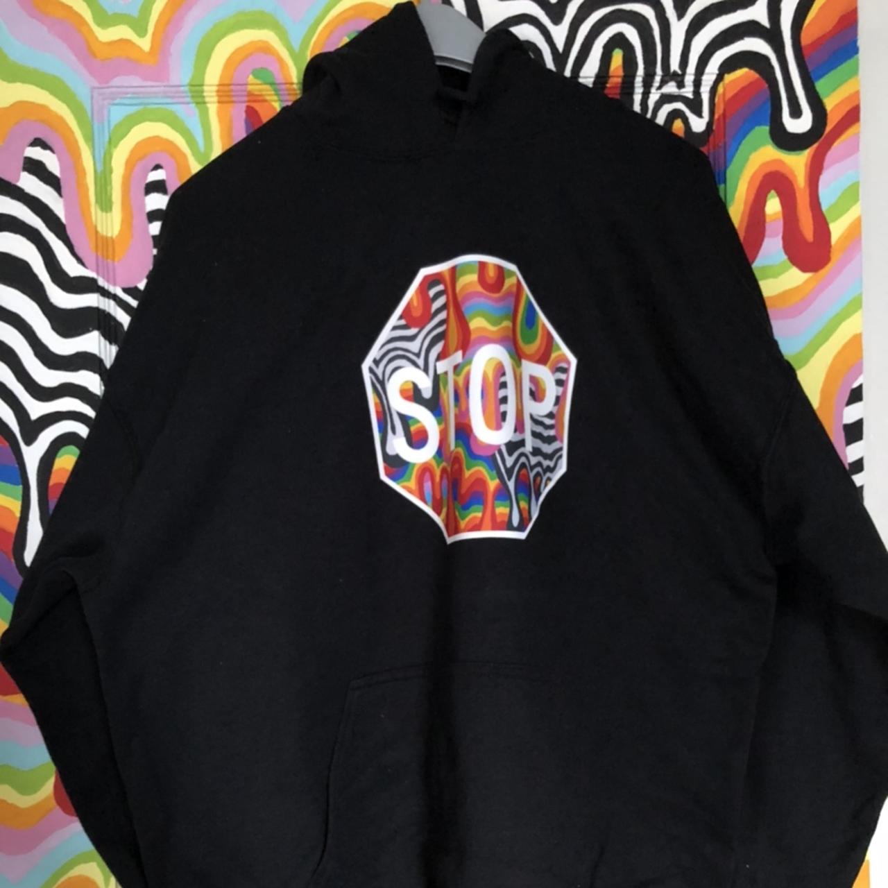 🧚🏽‍♀️🍄🌸 black trippy stop sign hoodie 🦋🌿 ‧‧͙⁺˚･☾＊*•̩̩͙ ... - Depop