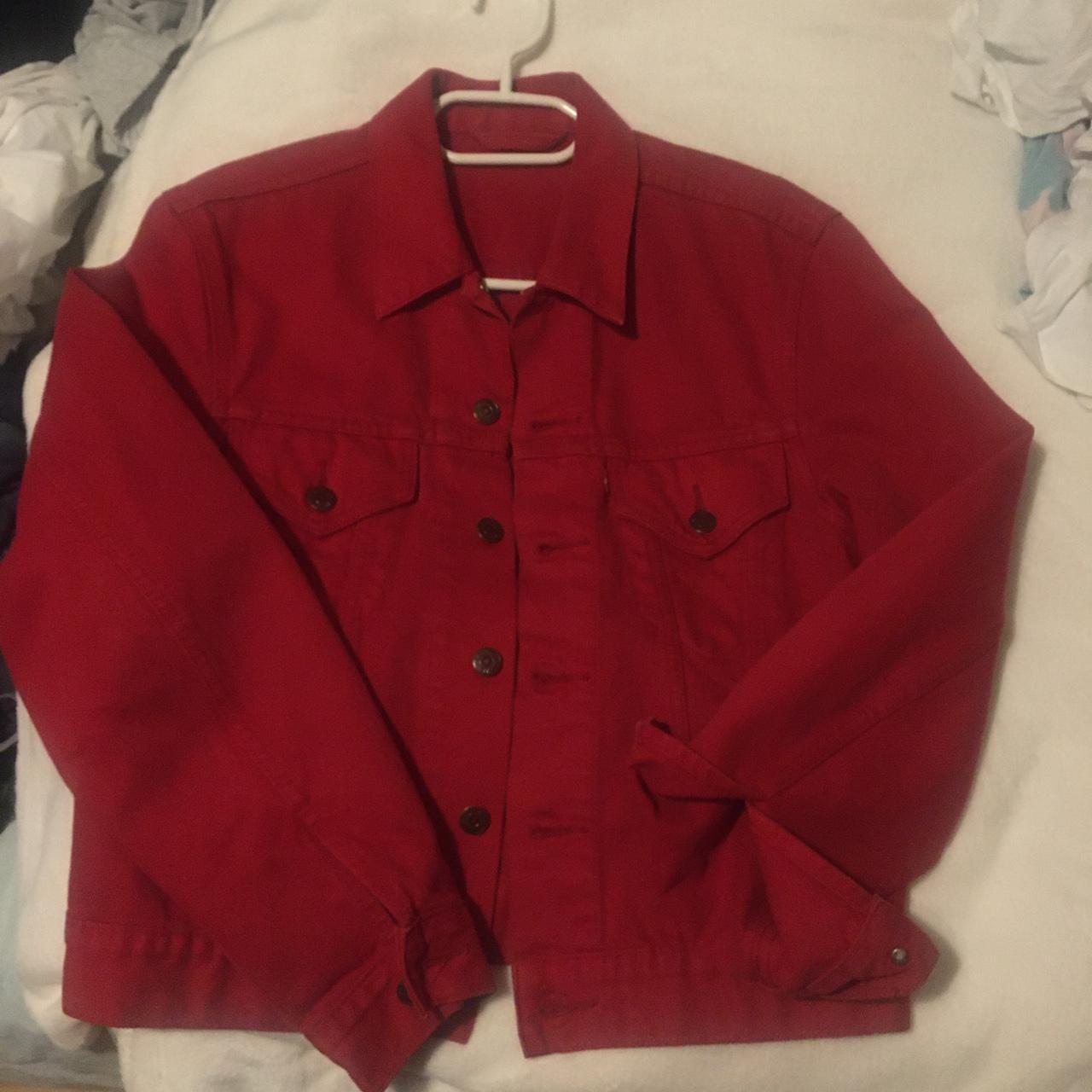 Red Levi Strauss denim jacket Vintage... - Depop