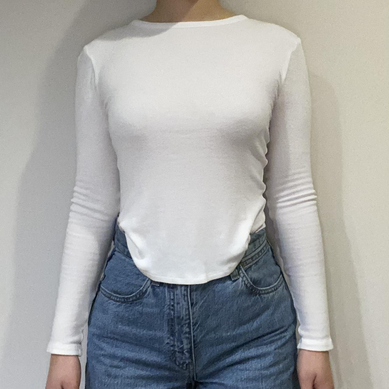 ☁️RIBBED WHITE LONG-SLEEVE☁️ Super cute worn with a... - Depop