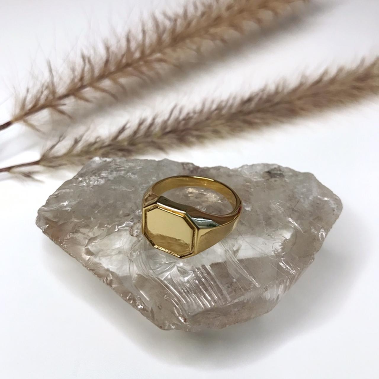 Octagon Signet Ring ( 1 left) Gold plated Minimal... | Depop
