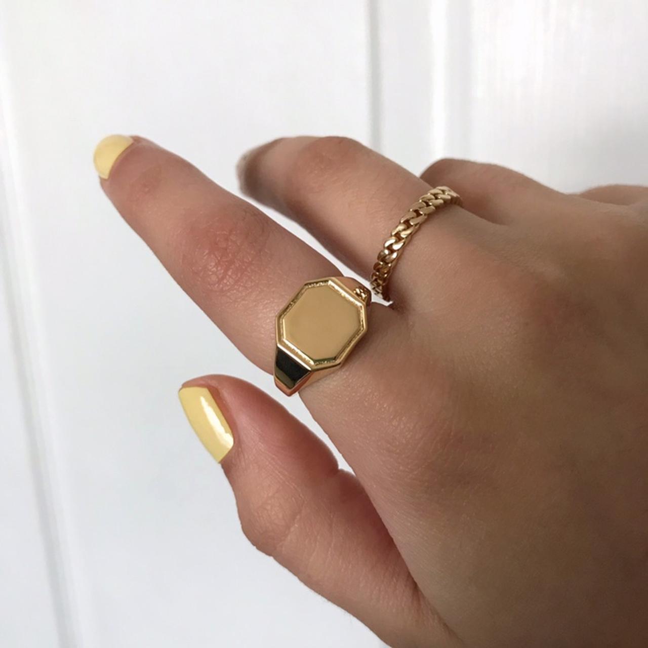 Octagon Signet Ring ( 1 left) Gold plated Minimal... | Depop