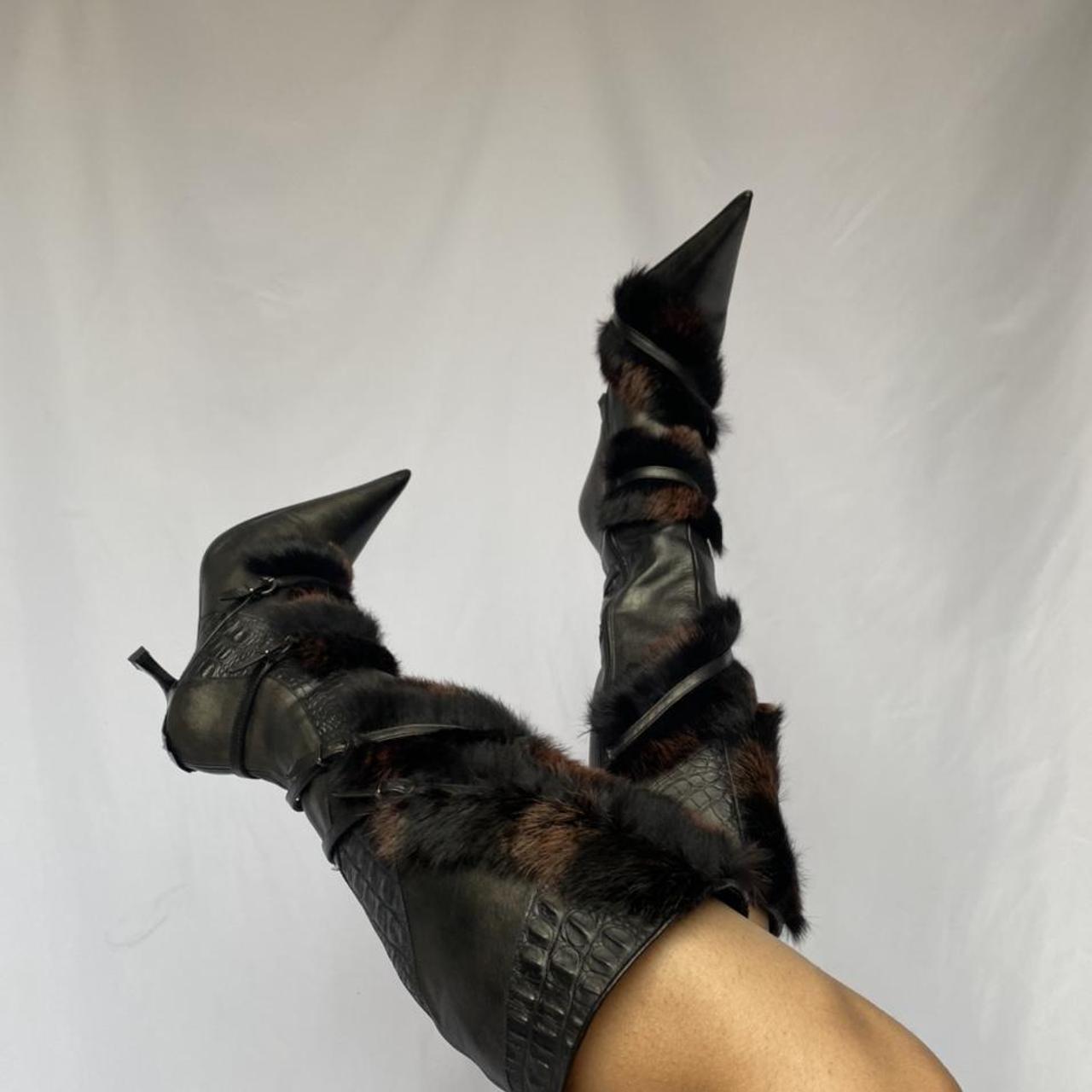 RESERVED El Dantes vintage pointy fur boots! Real... - Depop