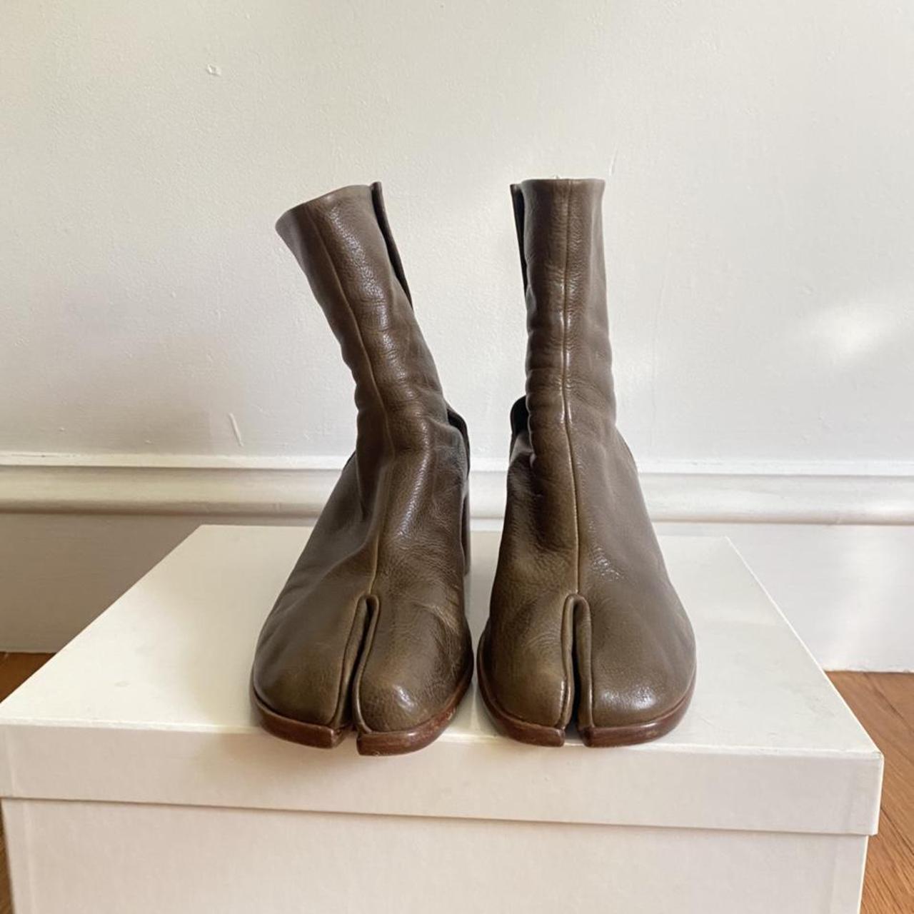 Maison Margiela Tabis Leather Olive Green (worn... - Depop