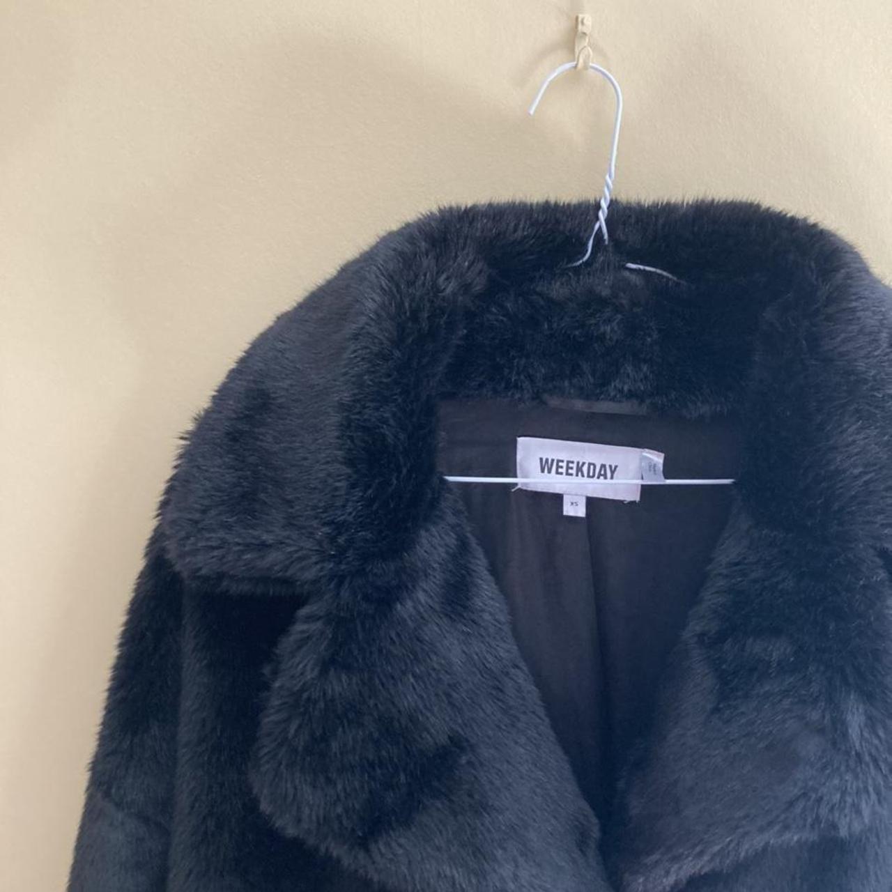 WEEKDAY Black Faux Fur Oversized Jacket Size... - Depop