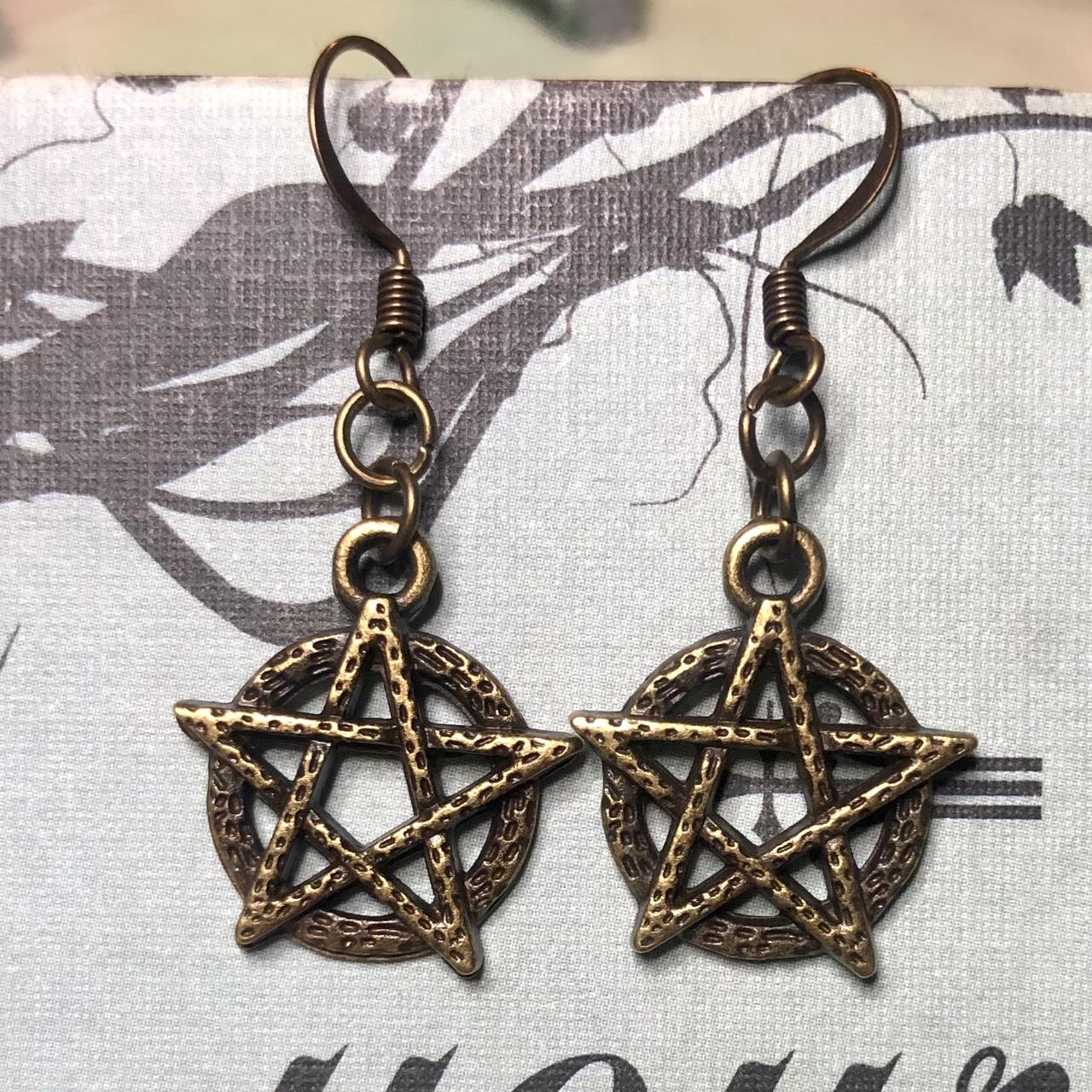 Bronze pentacle earrings • handmade • never worn •... - Depop