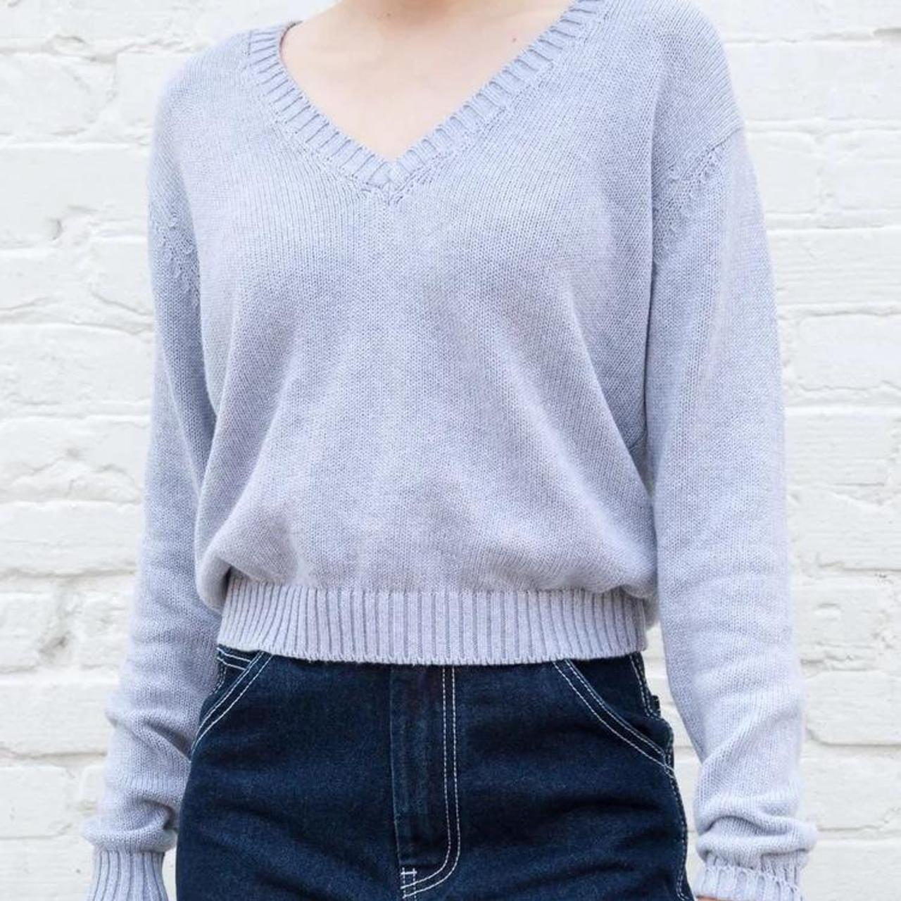 brandy melville v neck sweater in pretty grey/purple... - Depop