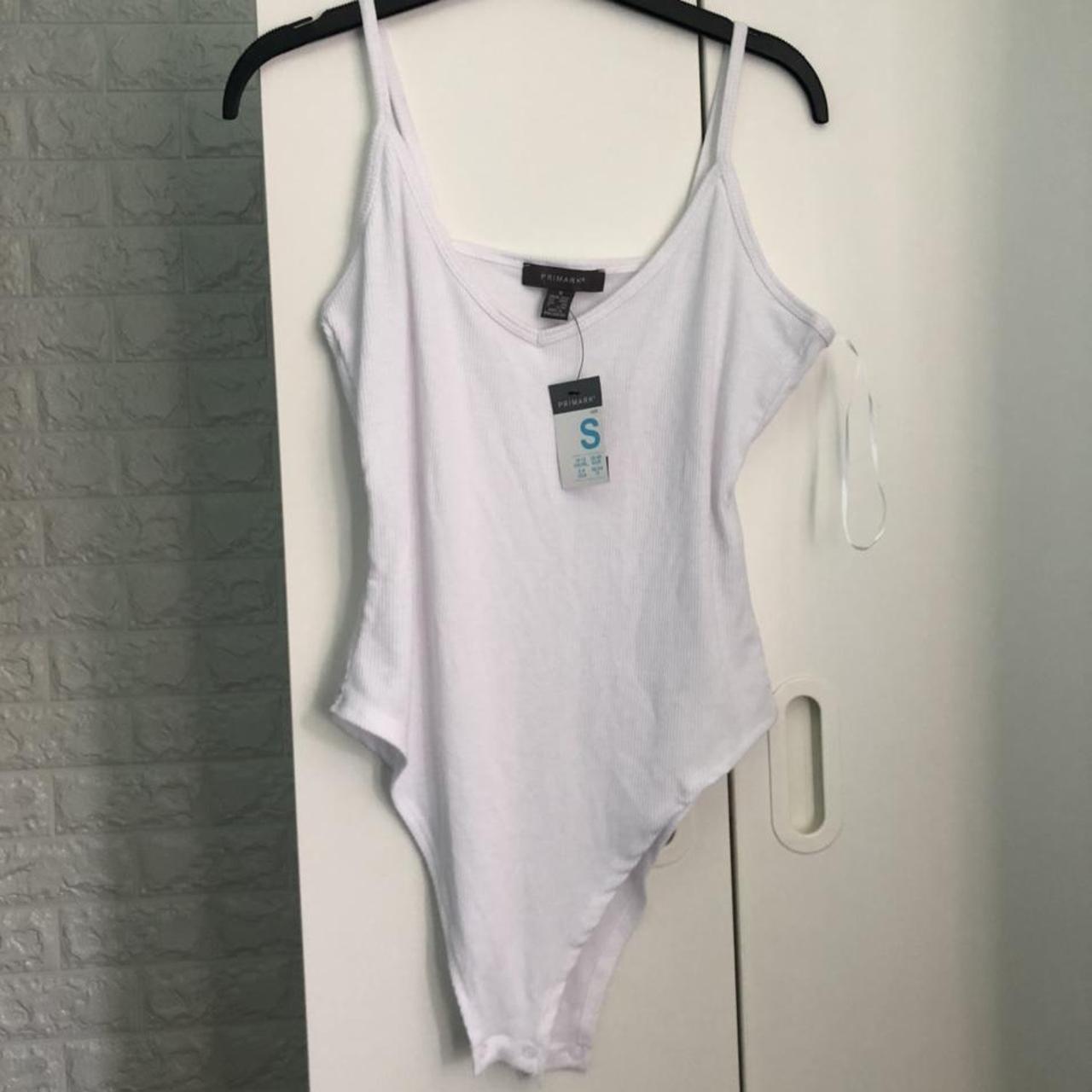 plain white ribbed bodysuit, v neck, brand new with... - Depop