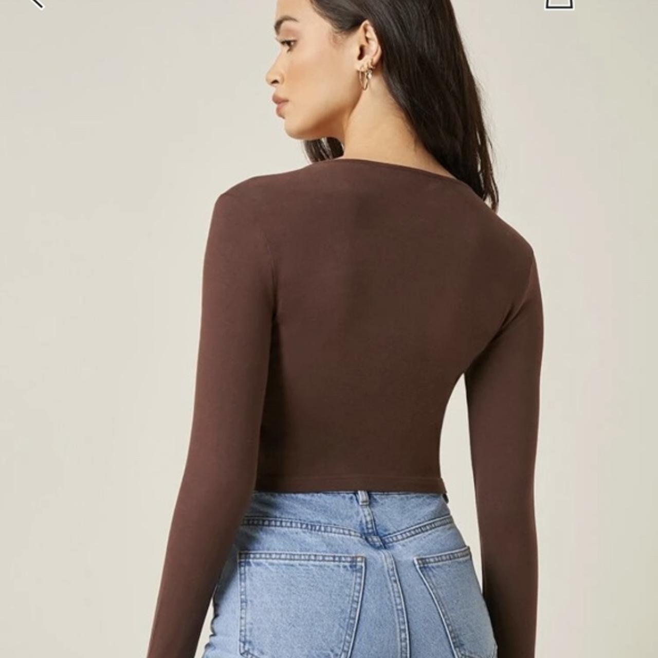Shein chocolate brown basics square neck crop tee... - Depop