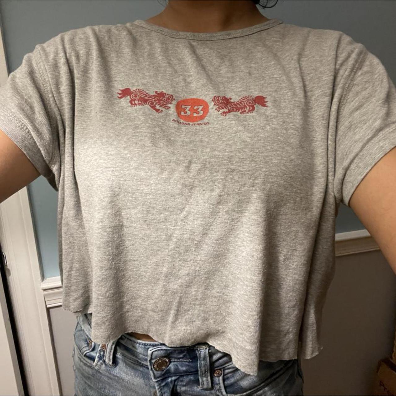 Arizona Women's Grey and Red Crop-top | Depop