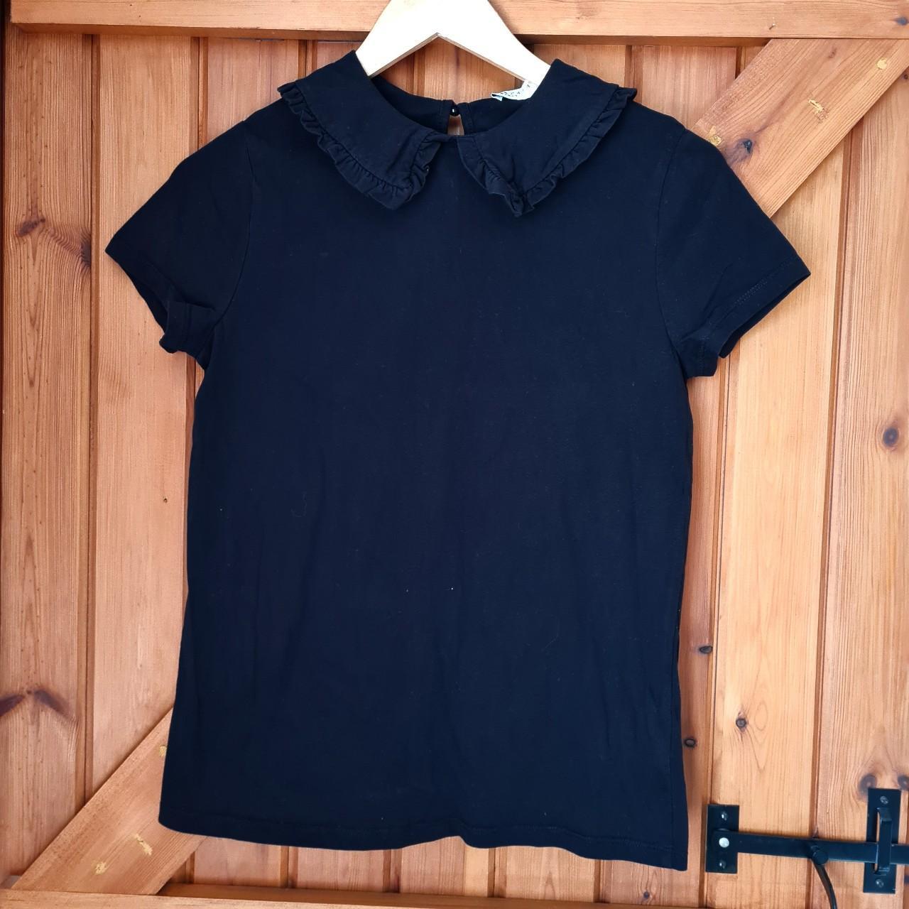Black tshirt with collar 🌼 UK 8 - cute ruffle edge... - Depop