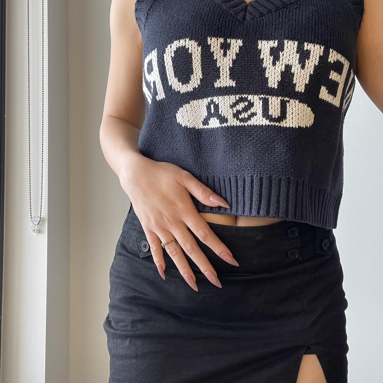 Princess Polly “New York USA” Navy Knit Vest Size... - Depop