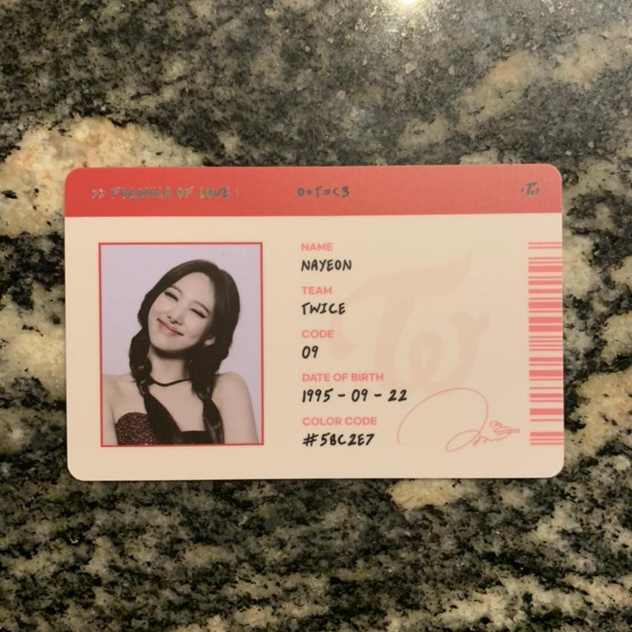 WTT/WTS Nayeon Formula of love Id card $5 shipping... - Depop