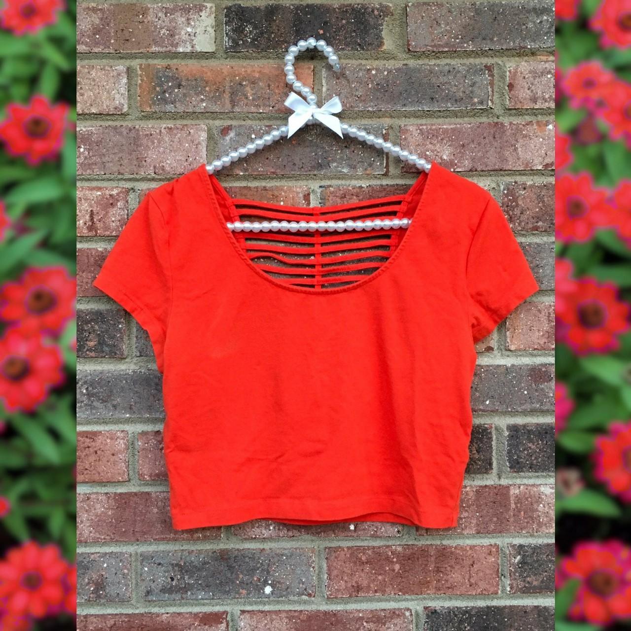 ⋇⋆ ⋆⋇ CR Red Orange Striped Caged Back Detail... - Depop