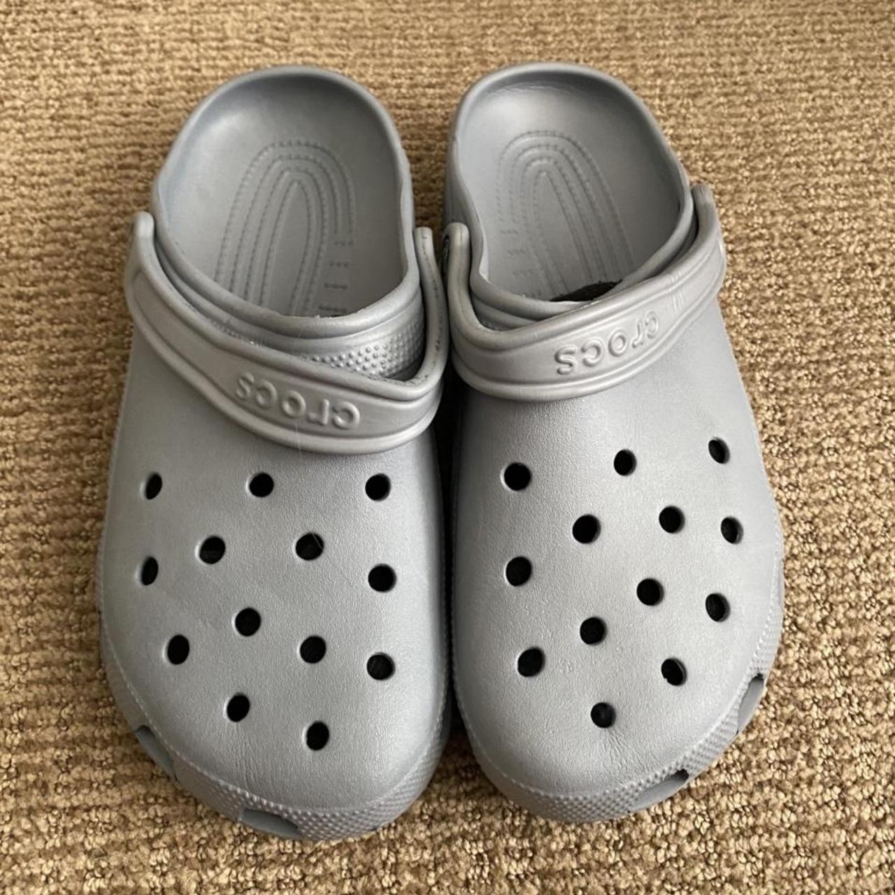 gray crocs brand new never worn mens 9, womens... - Depop