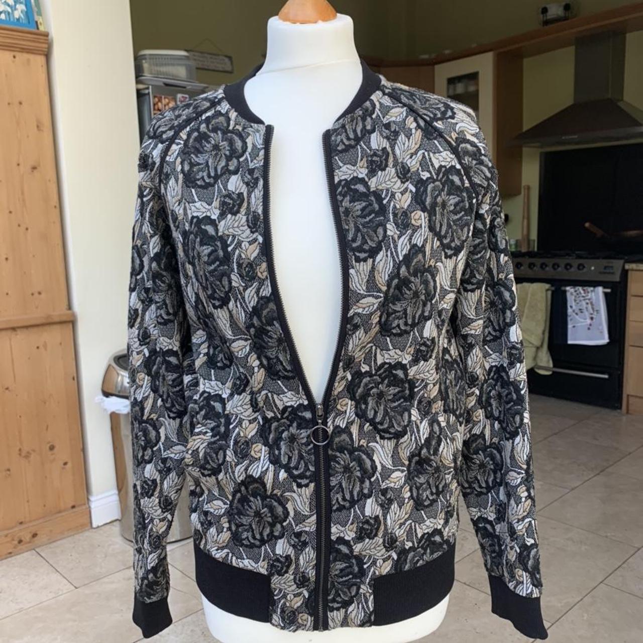 Womens Black Smart Patterned Bomber Jacket... - Depop