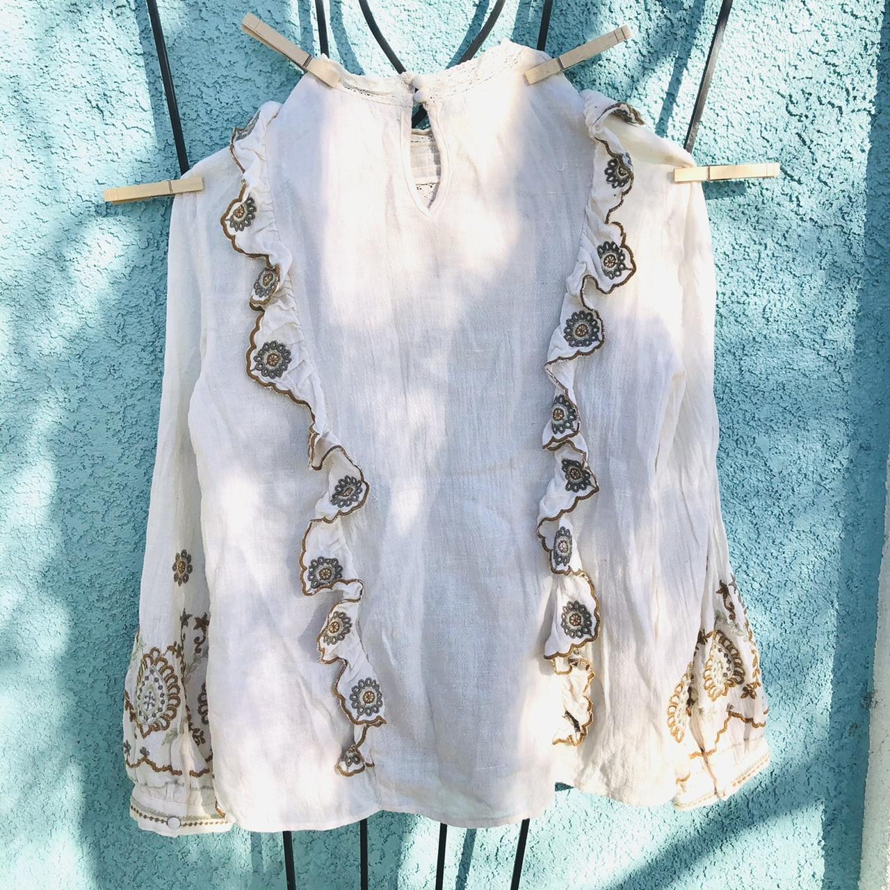 Zara embroidered cream ruffle blouse! So cute and... - Depop