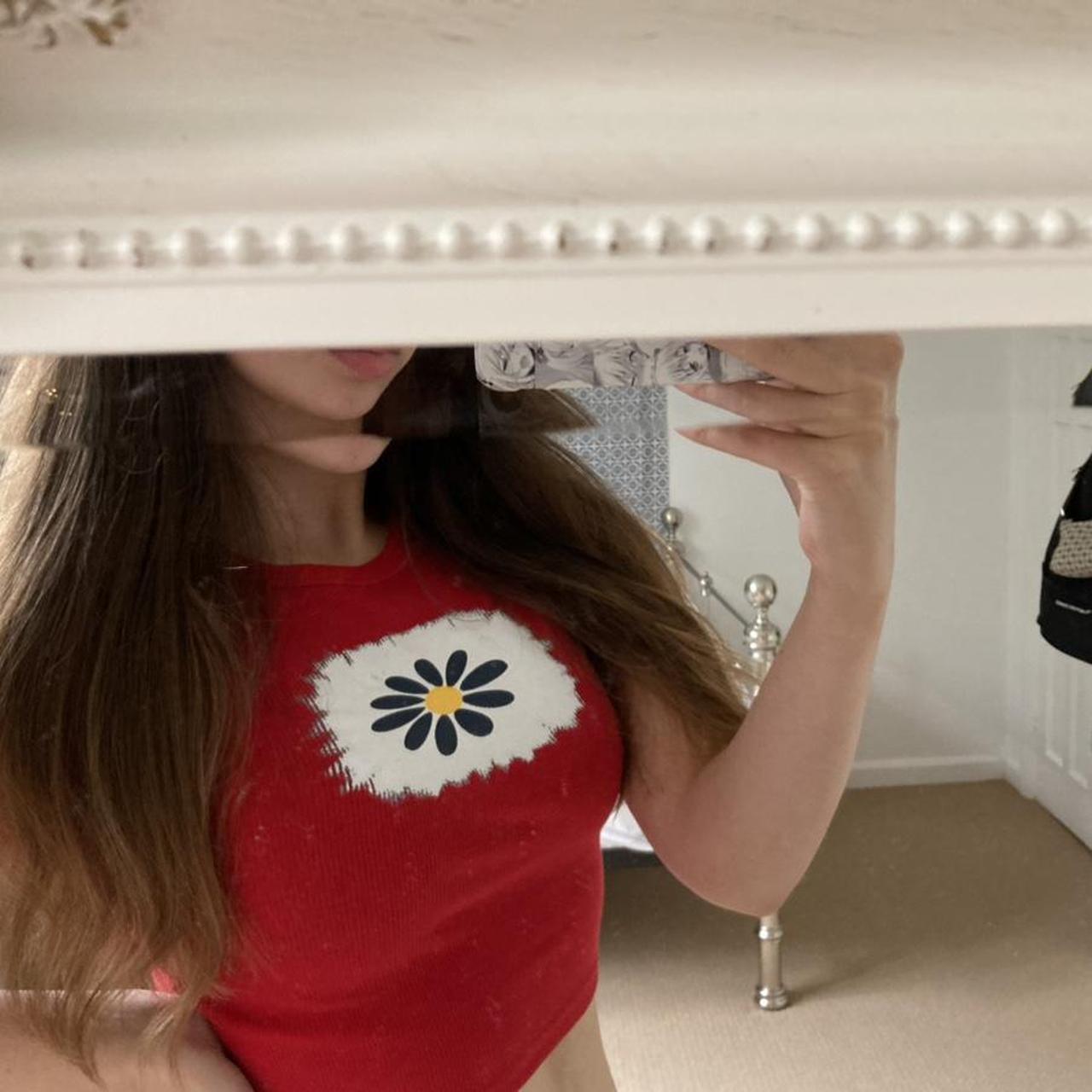 Y2k Red Flower Crop Top Only Worn For Picture Depop