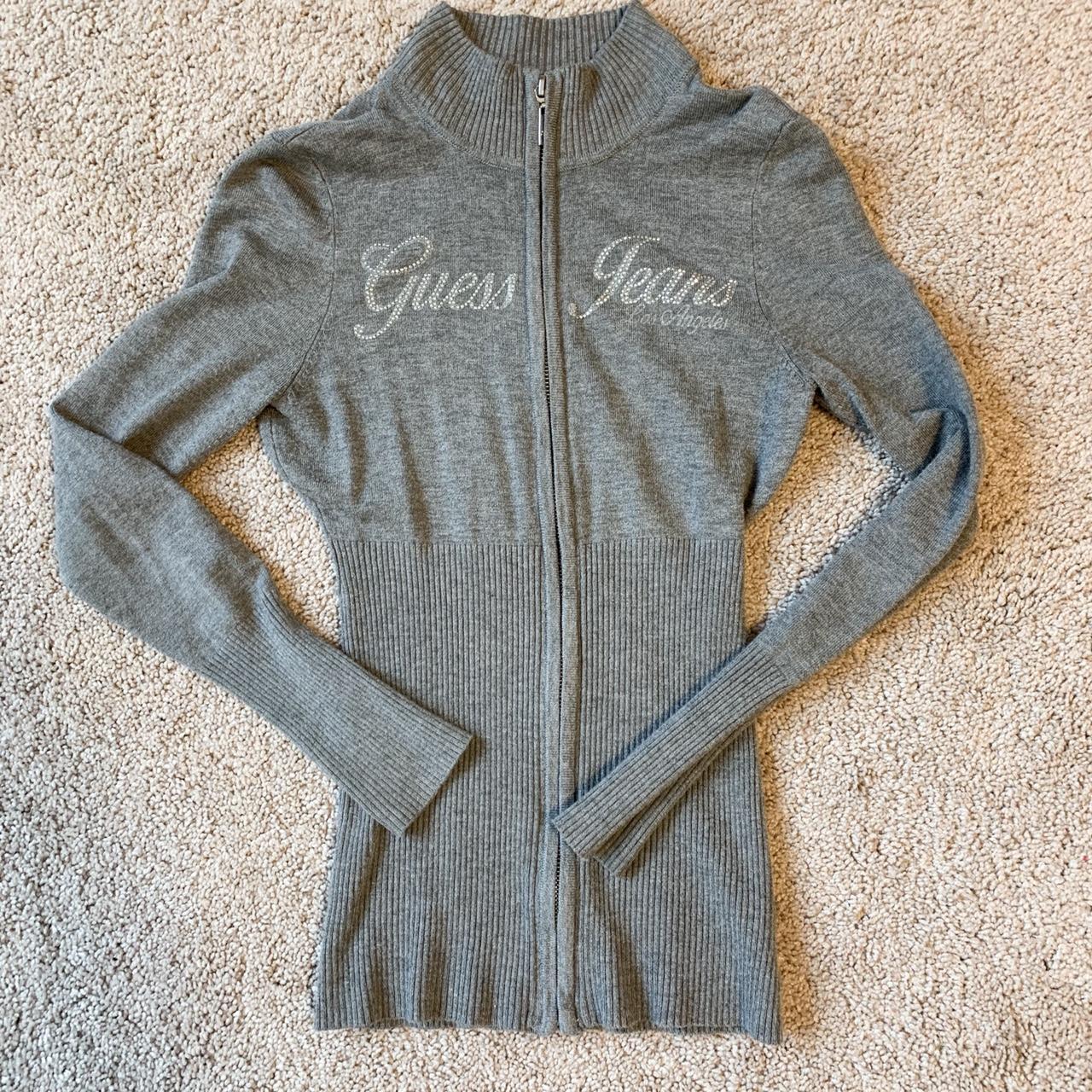 adorable rhinestone guess zip up! size xs and true... - Depop